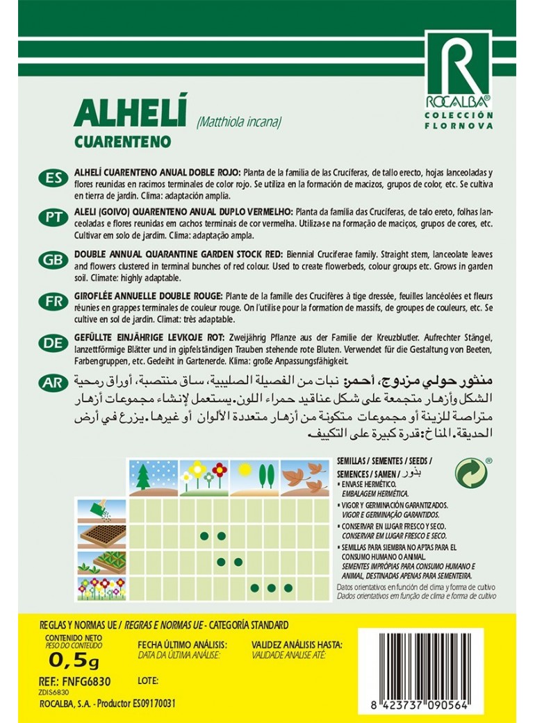 Semilla ALHELI CUARENTENO ANUAL DOBLE, ROJO